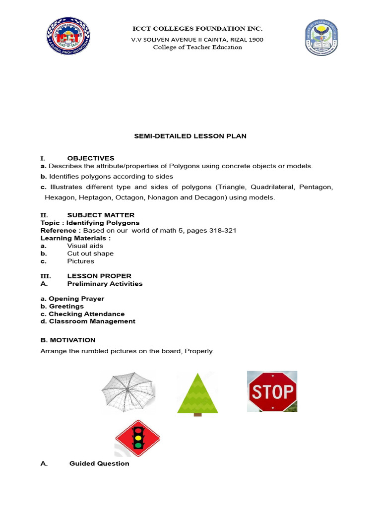 MATH-SEMI-DETAILED-LESSON-PLAN_ALEJAN-1-1 (3) | PDF | Shape | Polygon