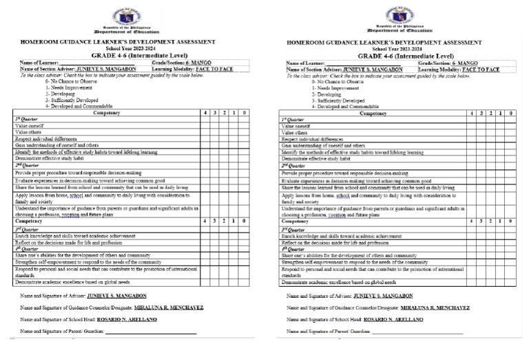 Homeroom Guidance Form 23-24 Landscape | PDF