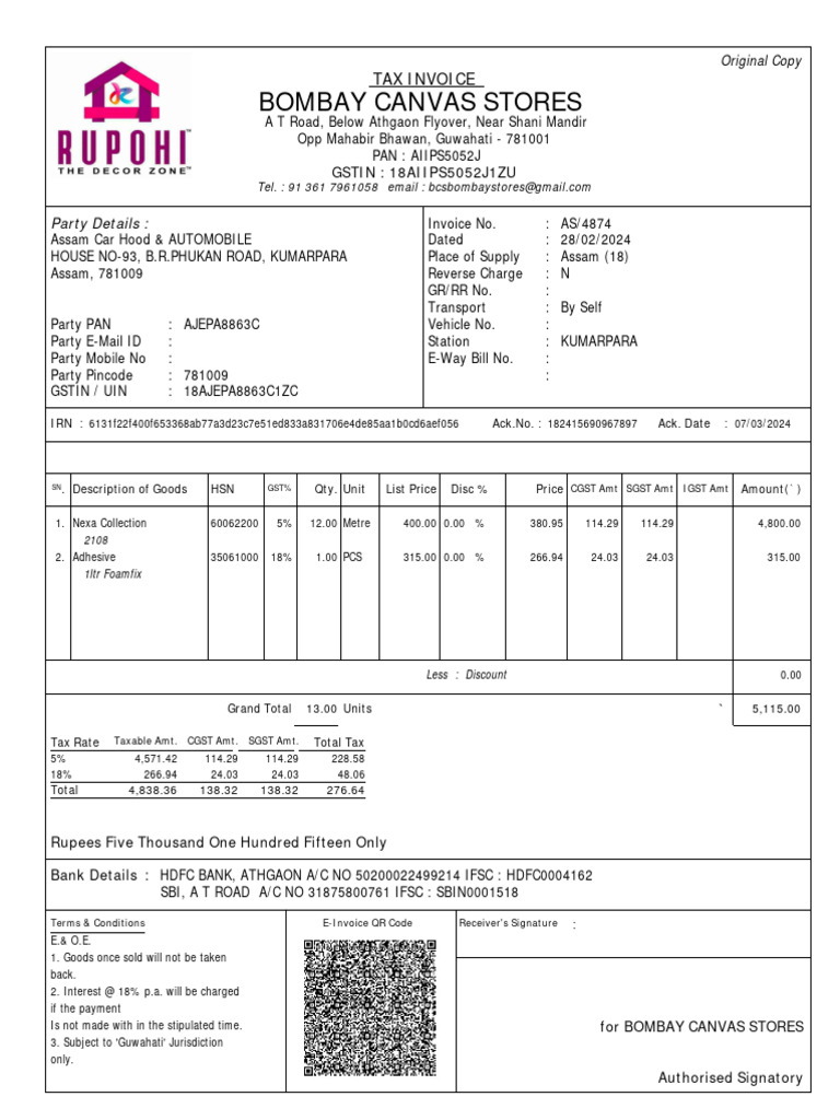 Guwahati Tax Invoice for Automotive Goods | PDF | Trade | Public Finance