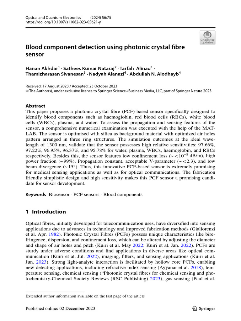 Blood Component Detection Using Photonic Crystal Fibre Sensor | PDF ...