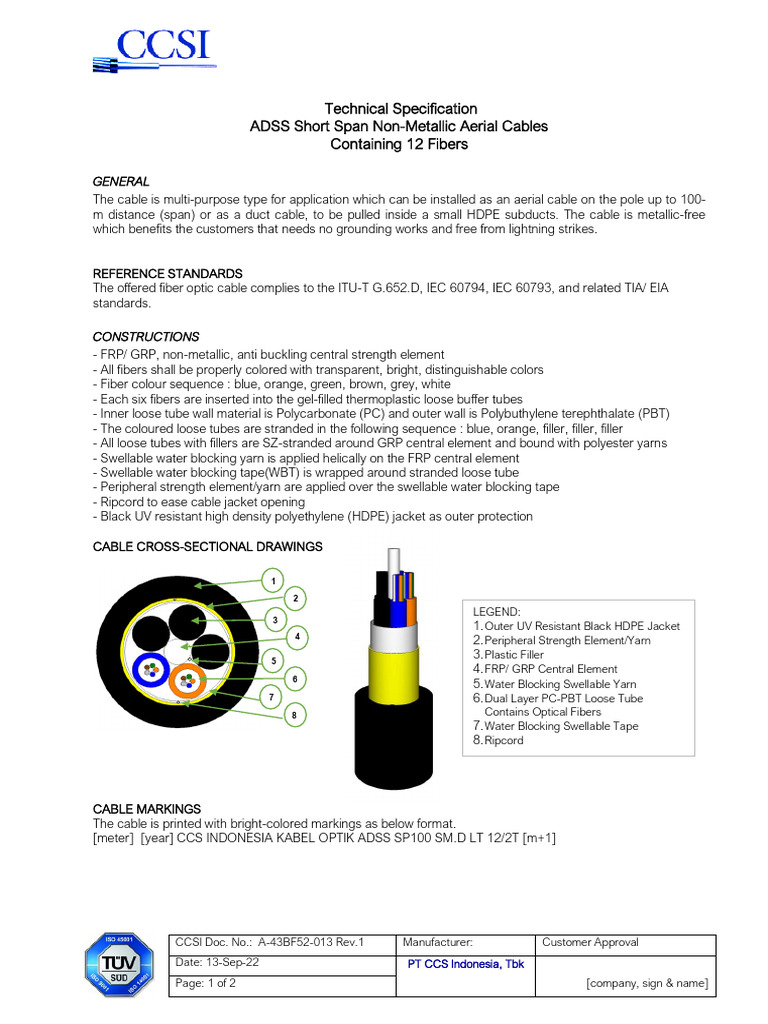 CCSI - ADSS - 12F - G652D - Cable - Spec - Rev1 - Diskominfo Bogor ...