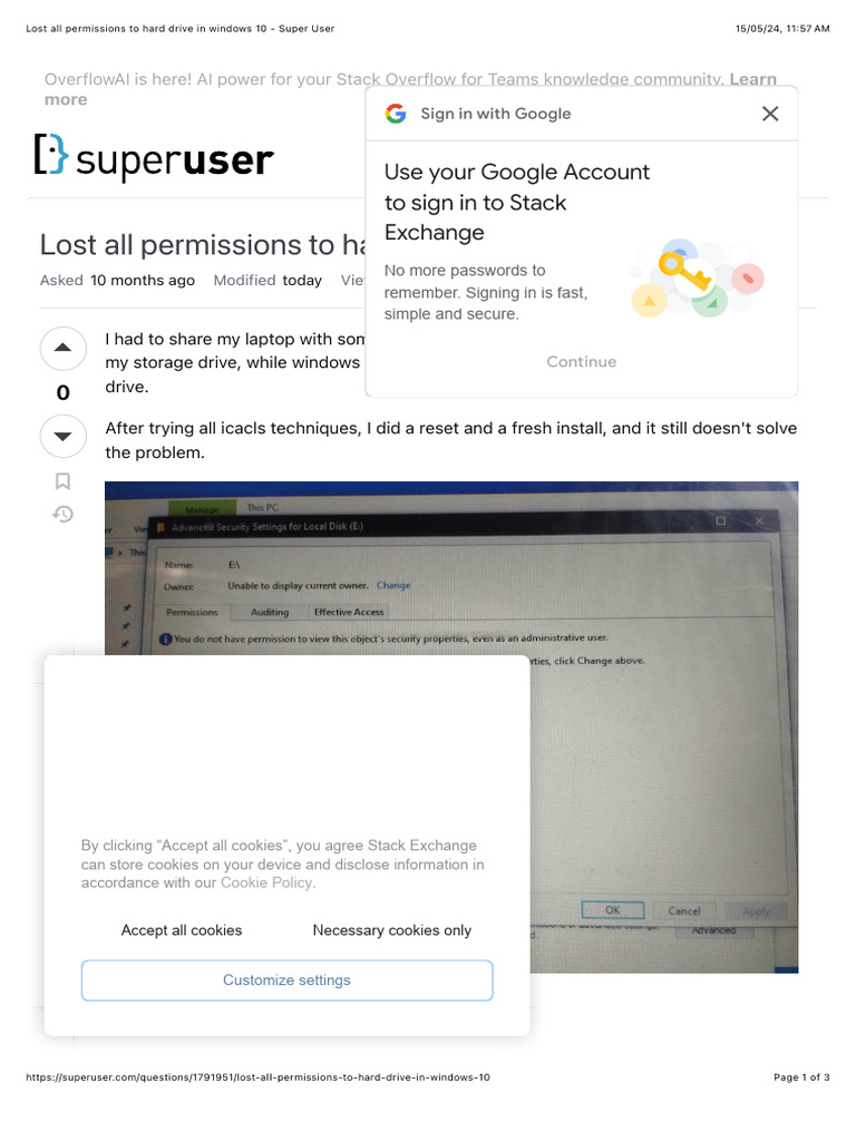 Lost All Permissions To Hard Drive in Windows 10 - Super User | PDF ...