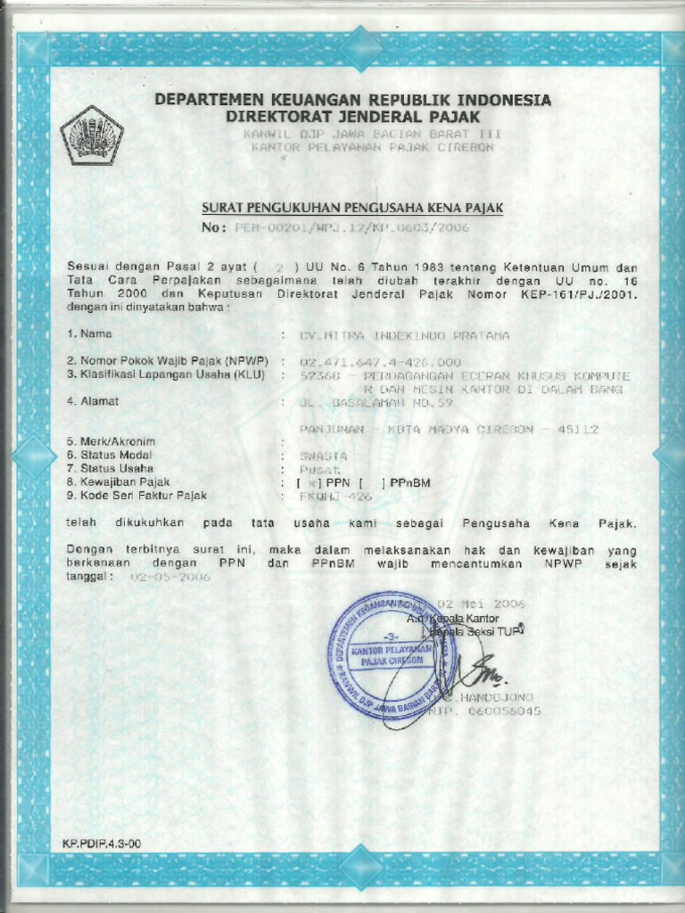 Surat Pengukuhan PKP | PDF