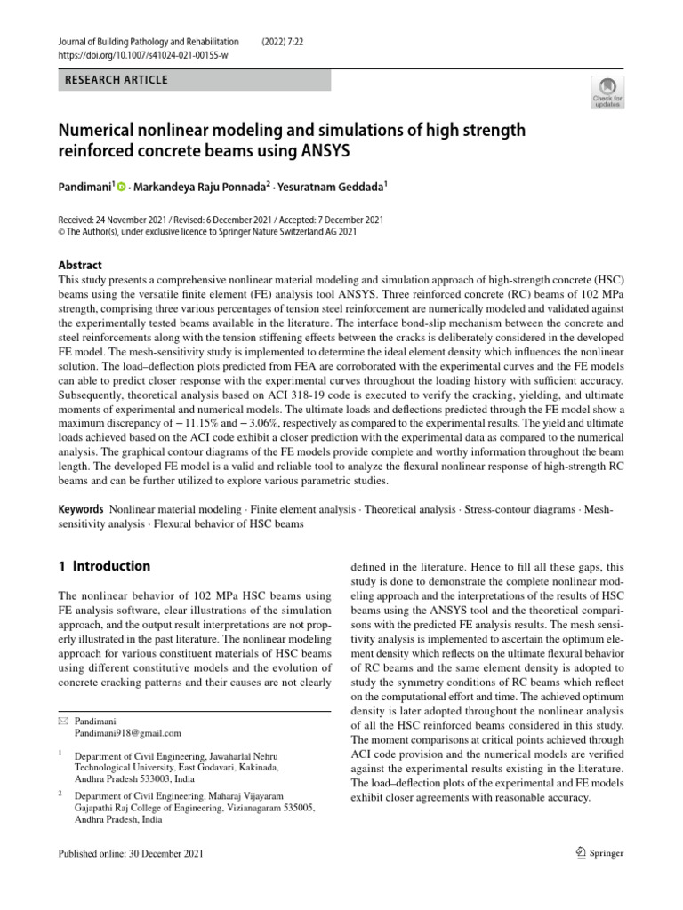 Numerical Nonlinear Modeling and Simulations of High Strength ...