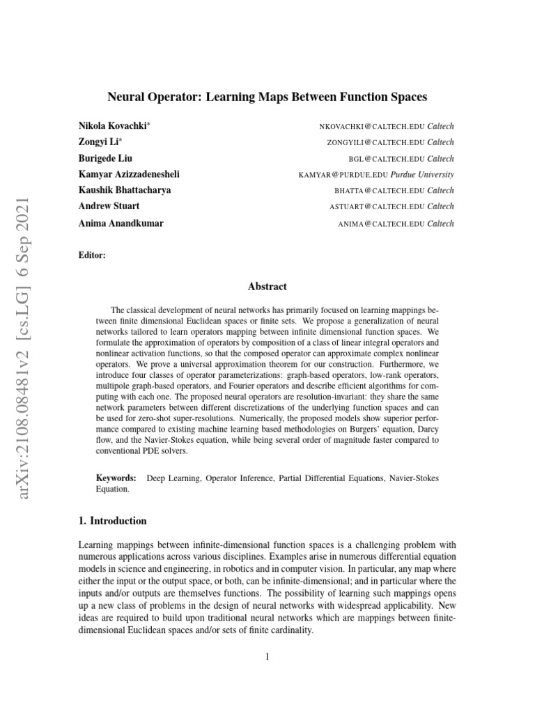 Neural Operator - Learning Maps Between Function Spaces | PDF | Partial Differential Equation ...