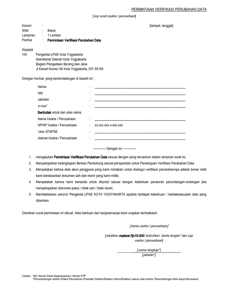 Form Verifikasi Perubahan Data | PDF