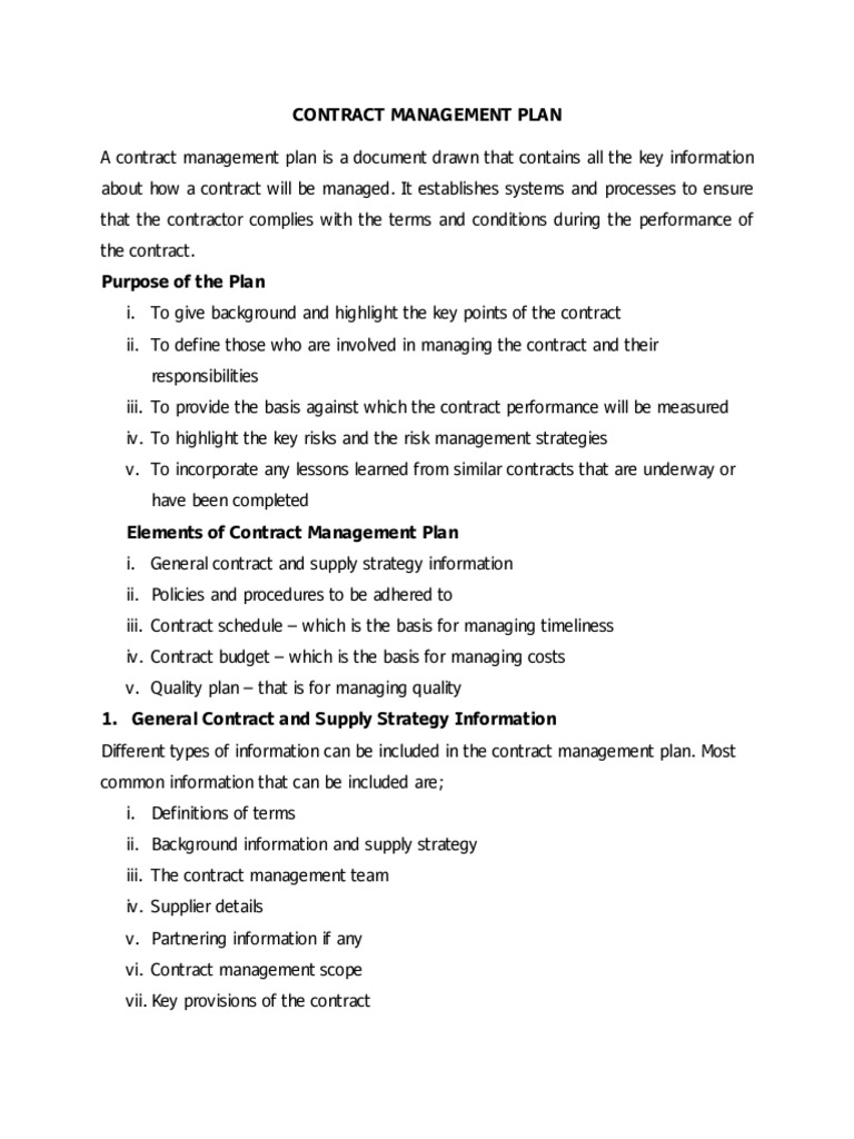 Contract Management Plan | PDF | Procurement | Business