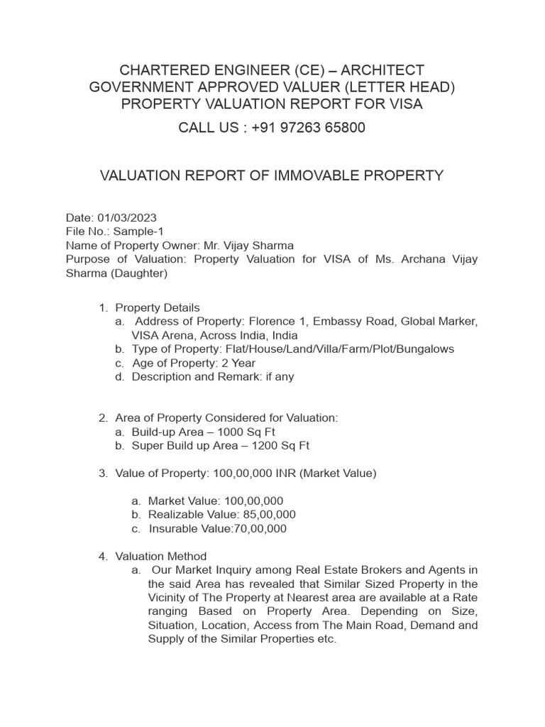Sample Valuation Report of Immovable Property | PDF | Real Estate ...