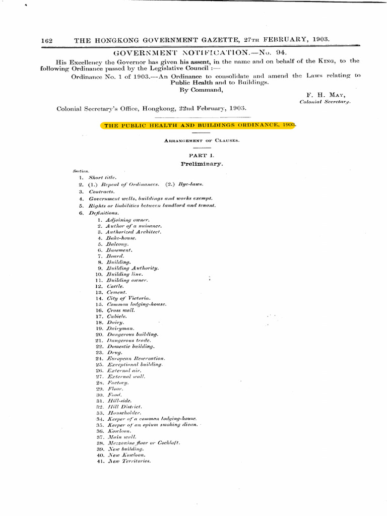 1903 - Public Health and Buildings Ordinance | PDF