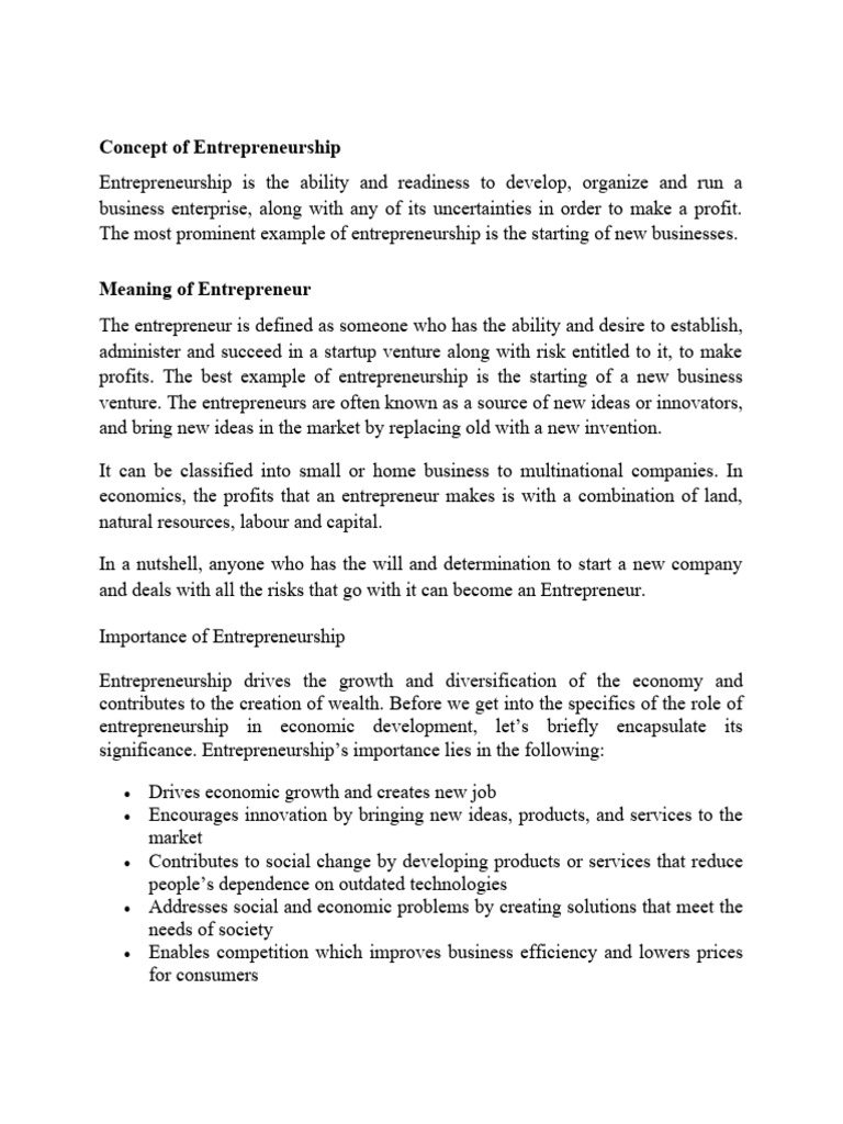 Understanding Entrepreneurship Concepts | PDF | Entrepreneurship ...