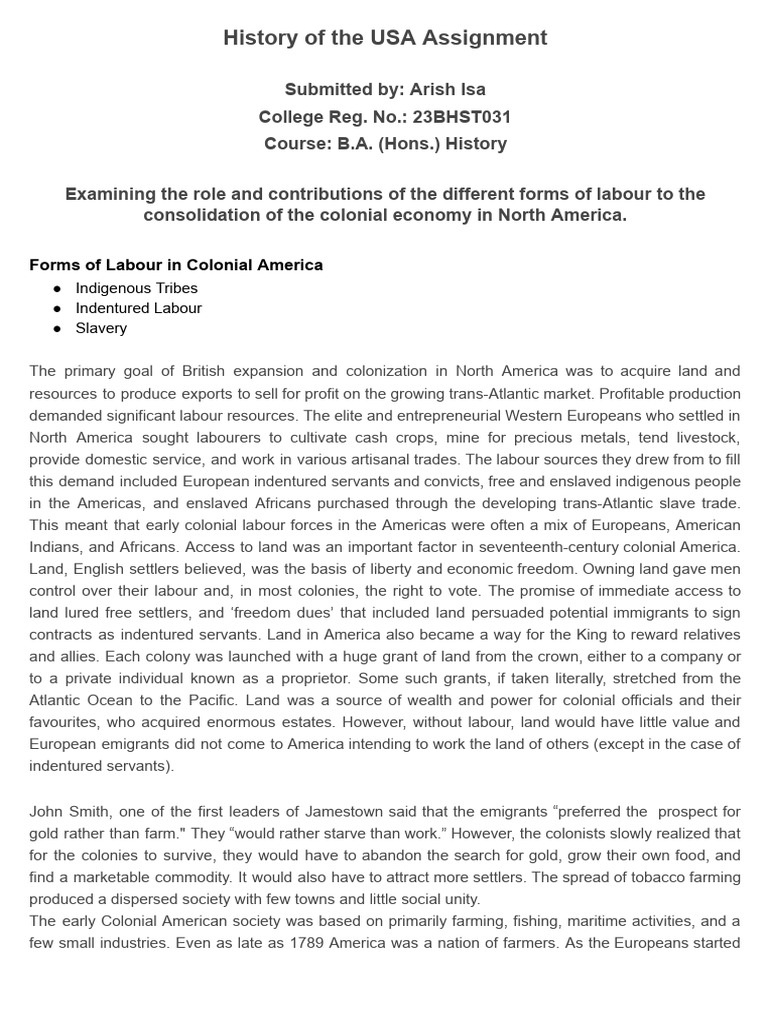 Colonial Labor in Early America | PDF | Atlantic Slave Trade | Slavery