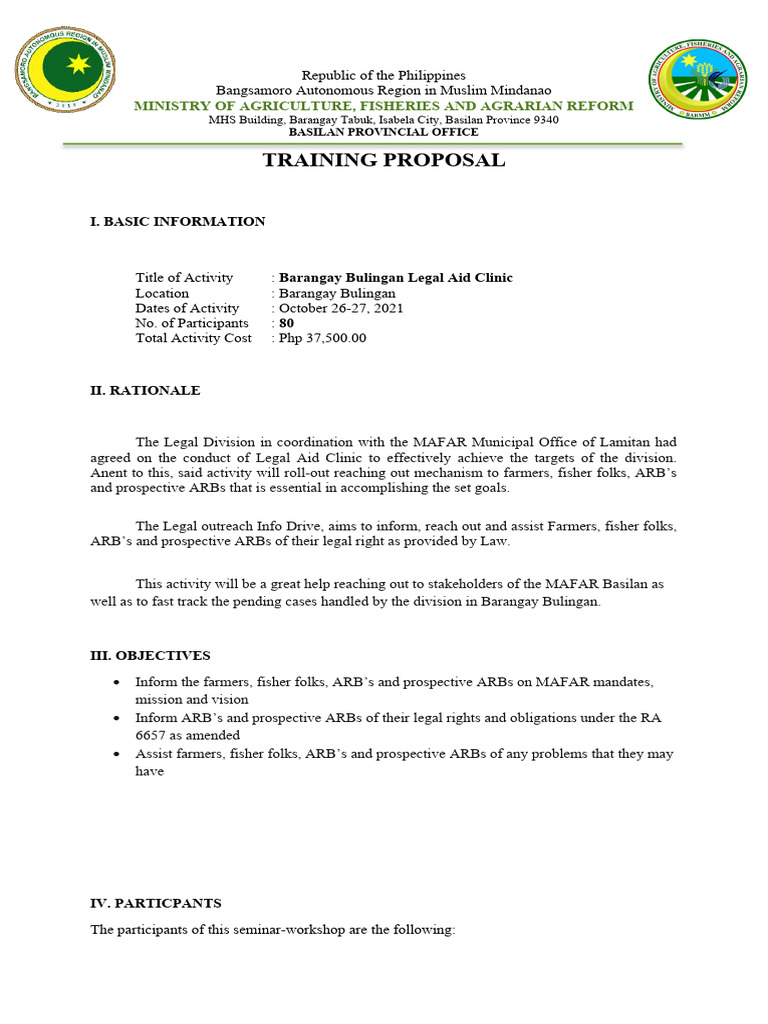 ACTIVITY PROPOSAL - Bulingan Legal Aid Clinic | PDF