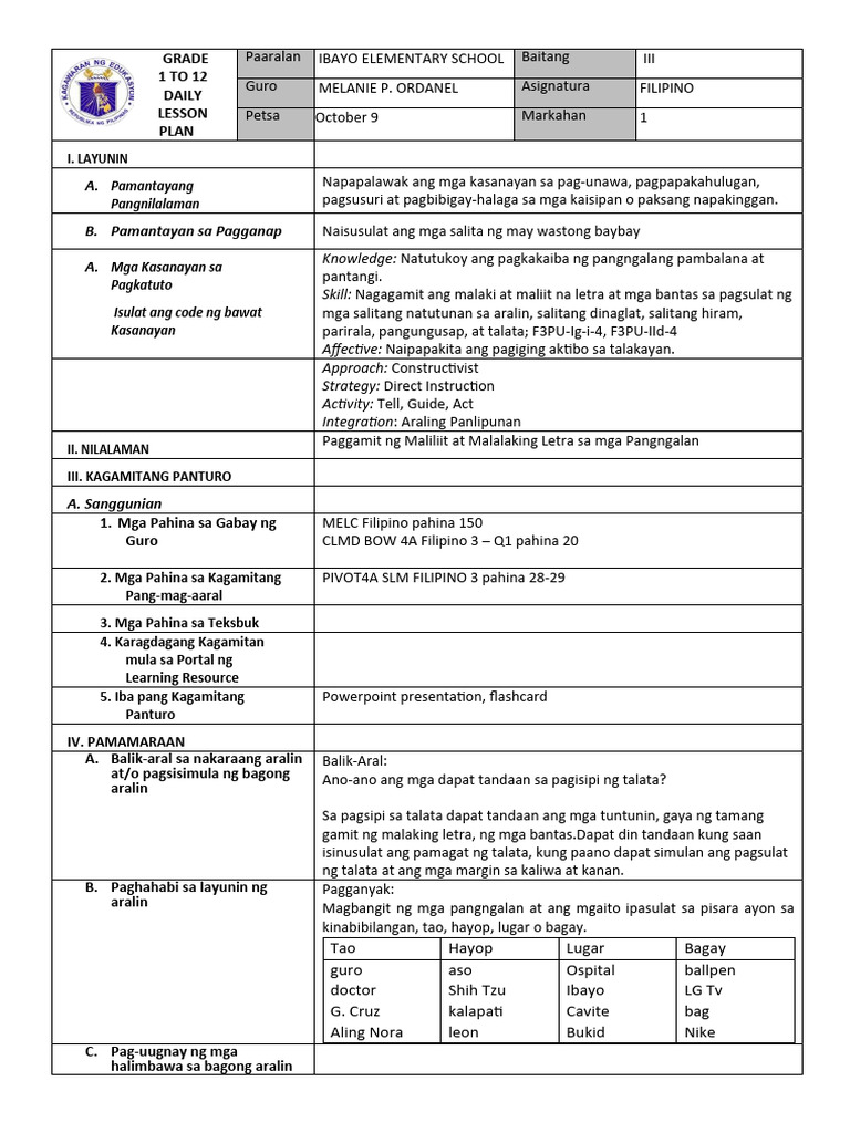 DLP - Filipino 3 - q1 Wk7 - Day1 | PDF