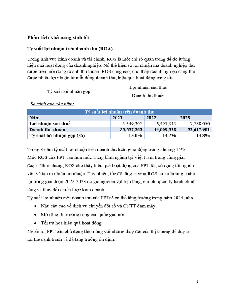 phân tích khả năng sinh lời fpt | PDF