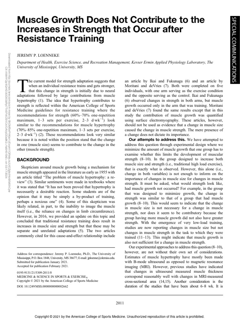 Muscle Growth Does Not Contribute To The Increases.24 | PDF | Muscle ...