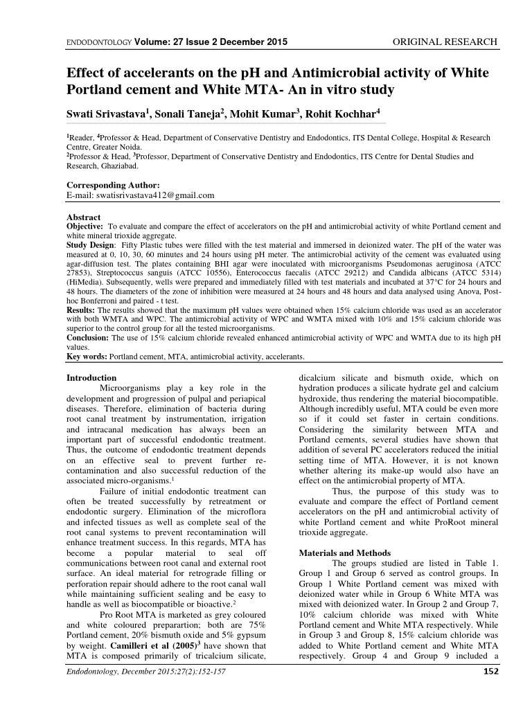 Accelerants Impact on Cement pH & Antimicrobial Activity | PDF | Cement ...
