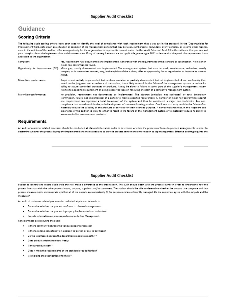 Sample Supplier Process Audit Checklist | PDF | Audit | Reliability Engineering