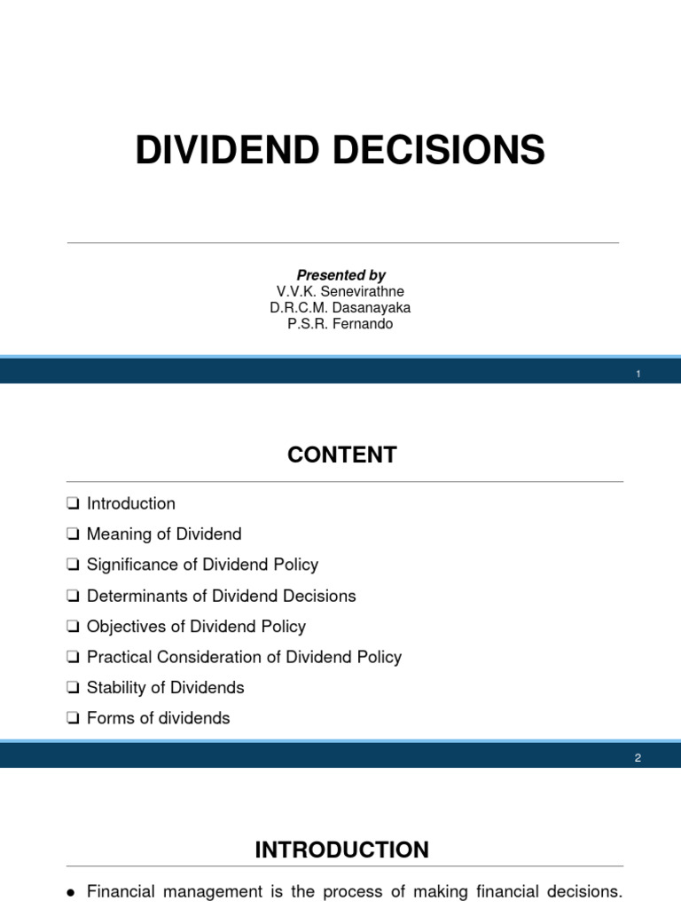 Understanding Dividend Decisions And Policies Pdf Dividend Investing