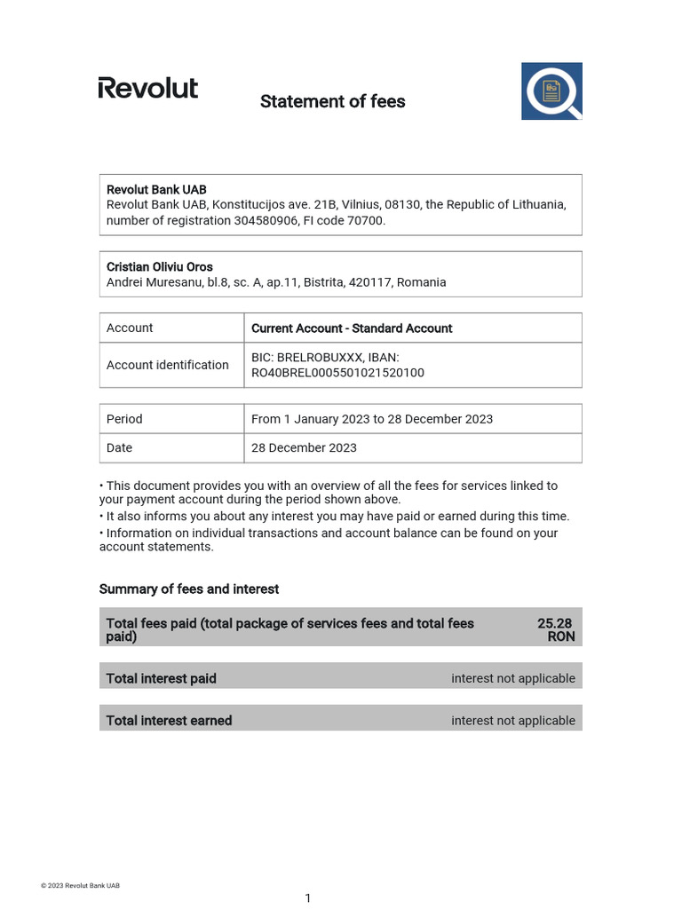 Statement of Fees 2023 | PDF | Debit Card | Fee