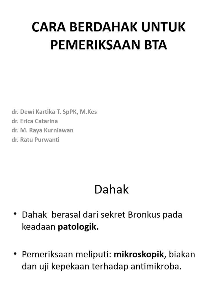 Penyuluhan CARA BERDAHAK UNTUK PEMERIKSAAN BTA | PDF