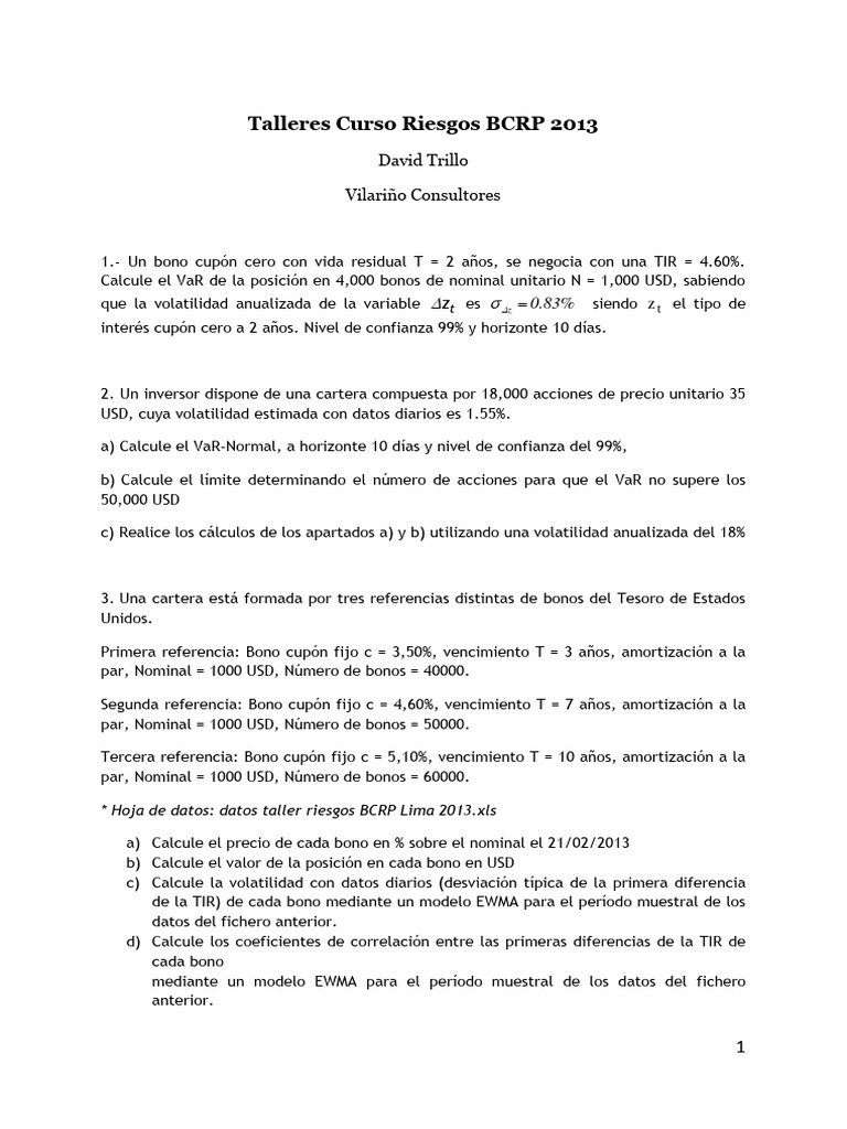 Talleres David Trillo Curso Riesgos Lima 2013 | PDF | Opción (Finanzas ...
