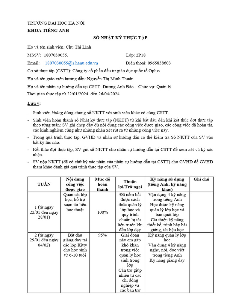 So Nhat Ky Thuc Tap | PDF