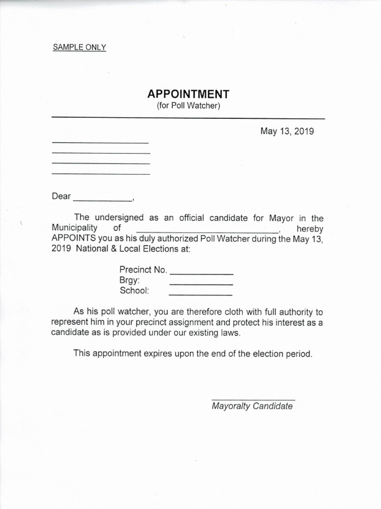 Appointment For Poll Watcher | PDF