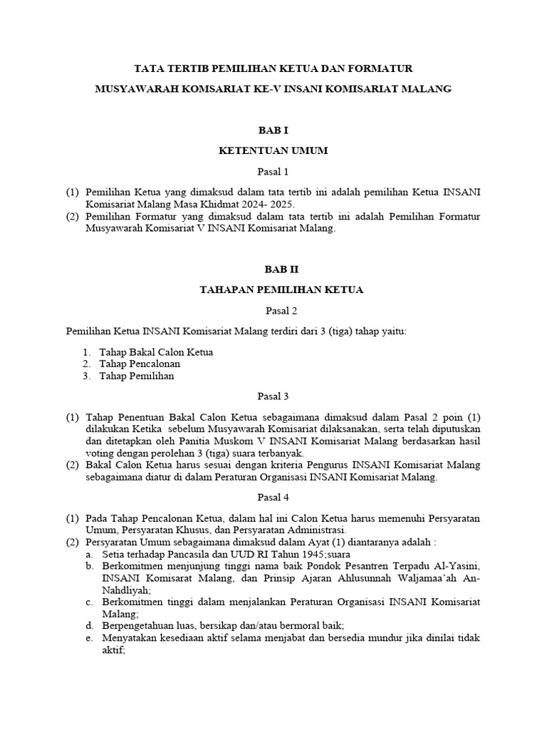 Draft Sidang Tata Tertib Pemilihan Ketua Dan Formatur | PDF