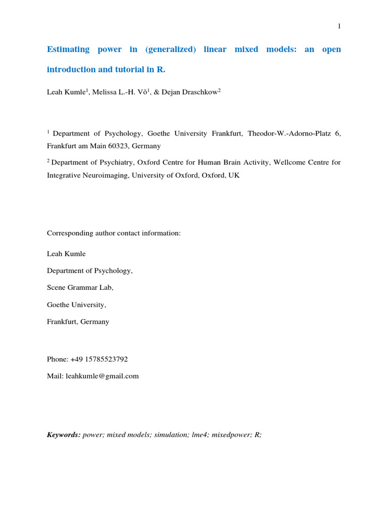 Mixedmodels Power Tutorial | PDF | Simulation | Statistics