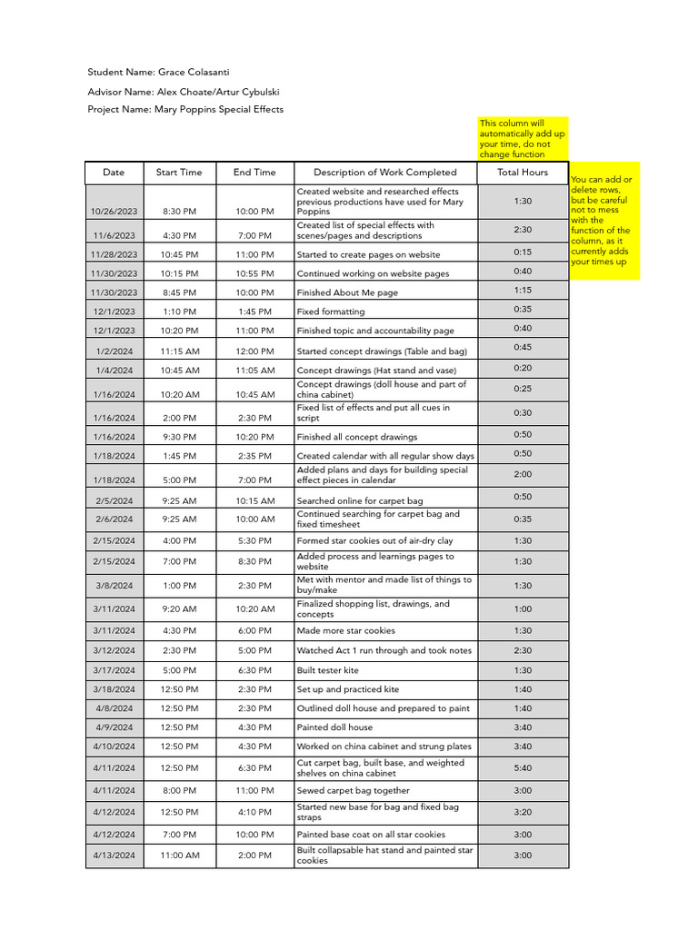 Capstone Timesheet Template - Grace Colasanti - Monthly Timesheet Blank ...