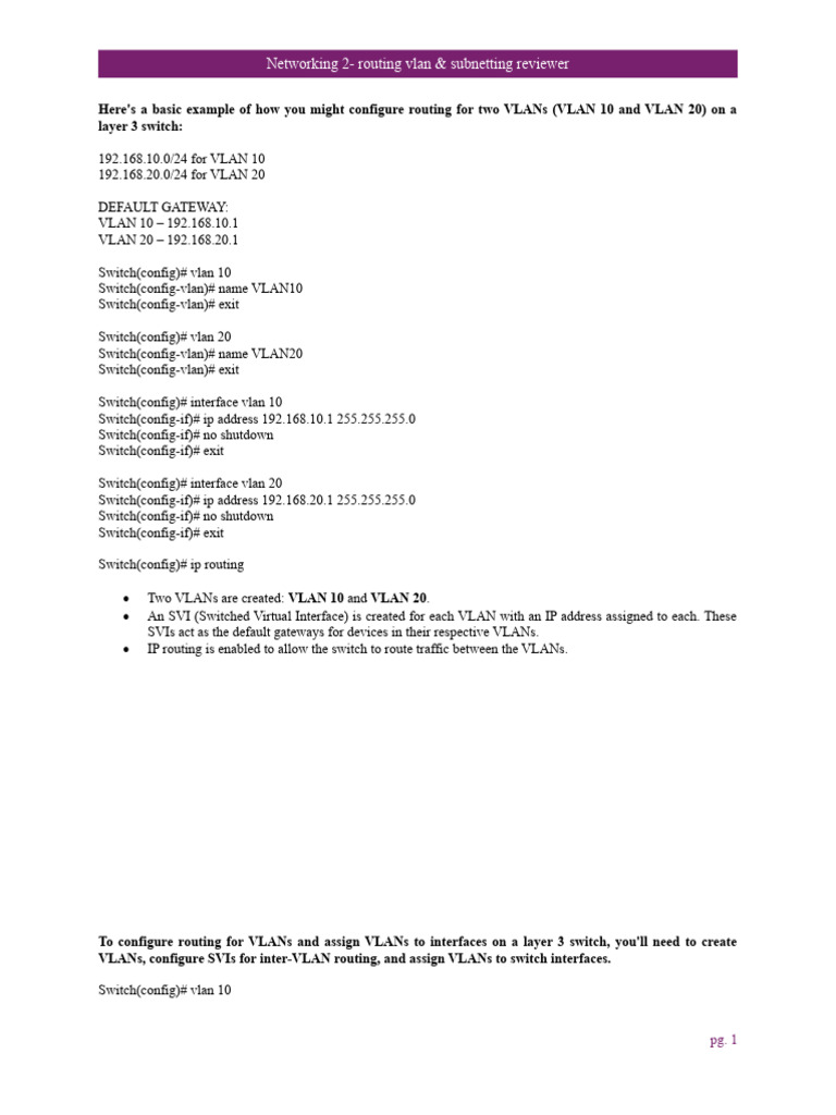 Itnet 2 Routing Vlan Reviewer Pdf Network Switch Ip Address