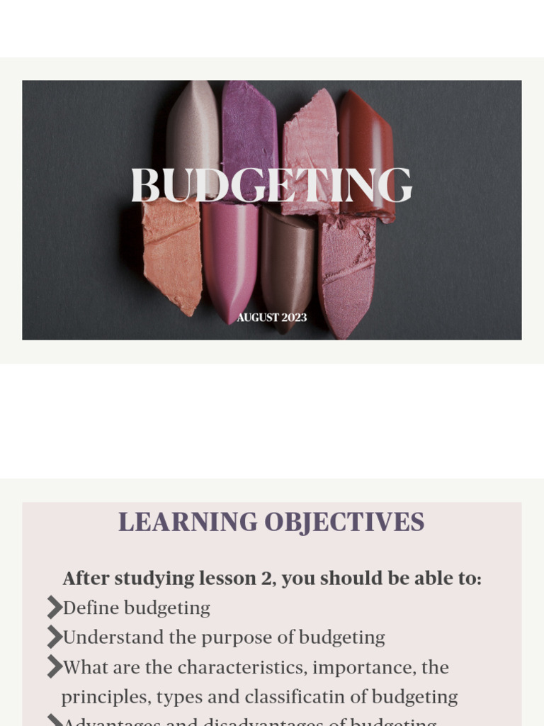 Lesson 2 - Budgeting | Download Free PDF | Budget | Expense