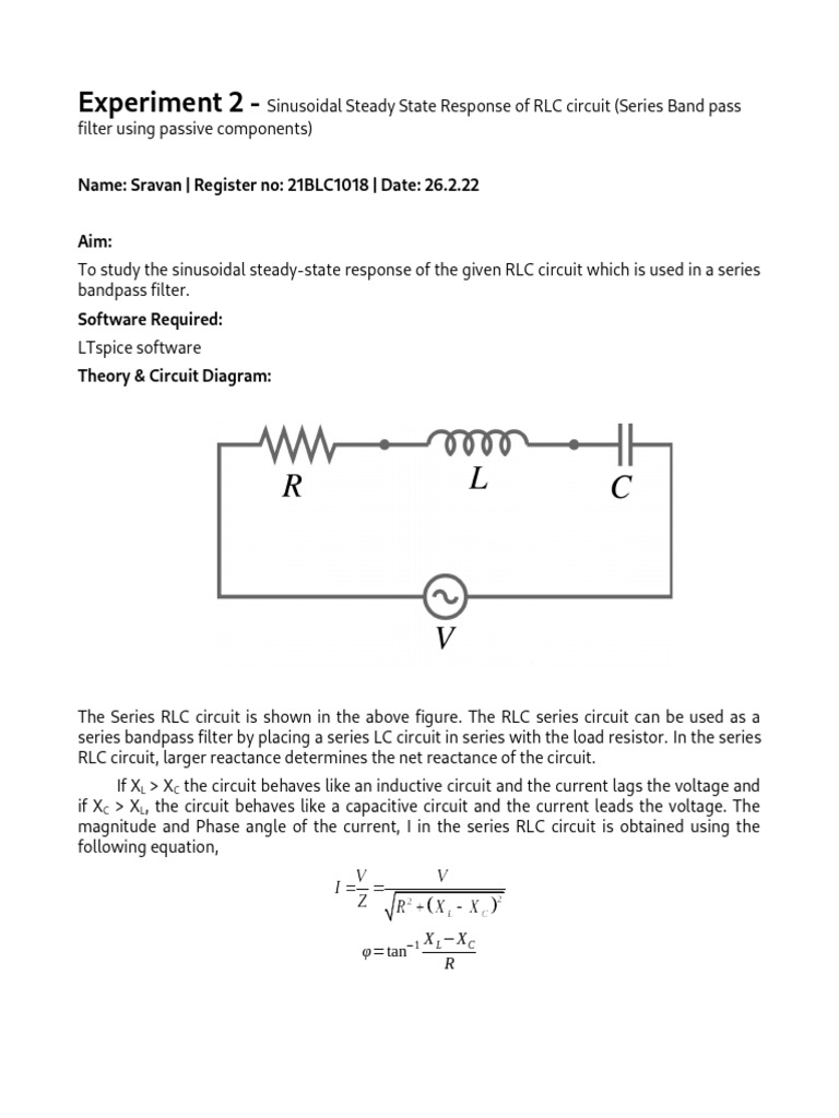 RLC Circuit Bandpass Filter Analysis | PDF | Electrical Network | Capacitor