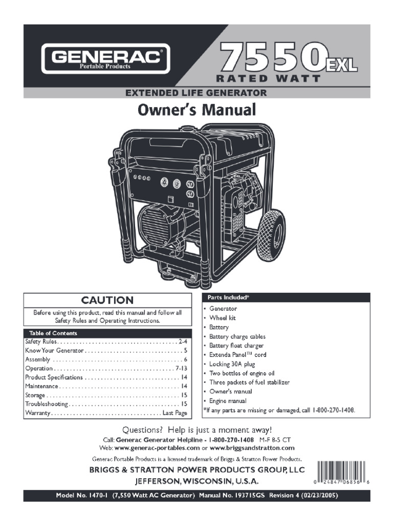 Generac 7550EXL 01470-1 Operator's Manual - Manualzz | PDF