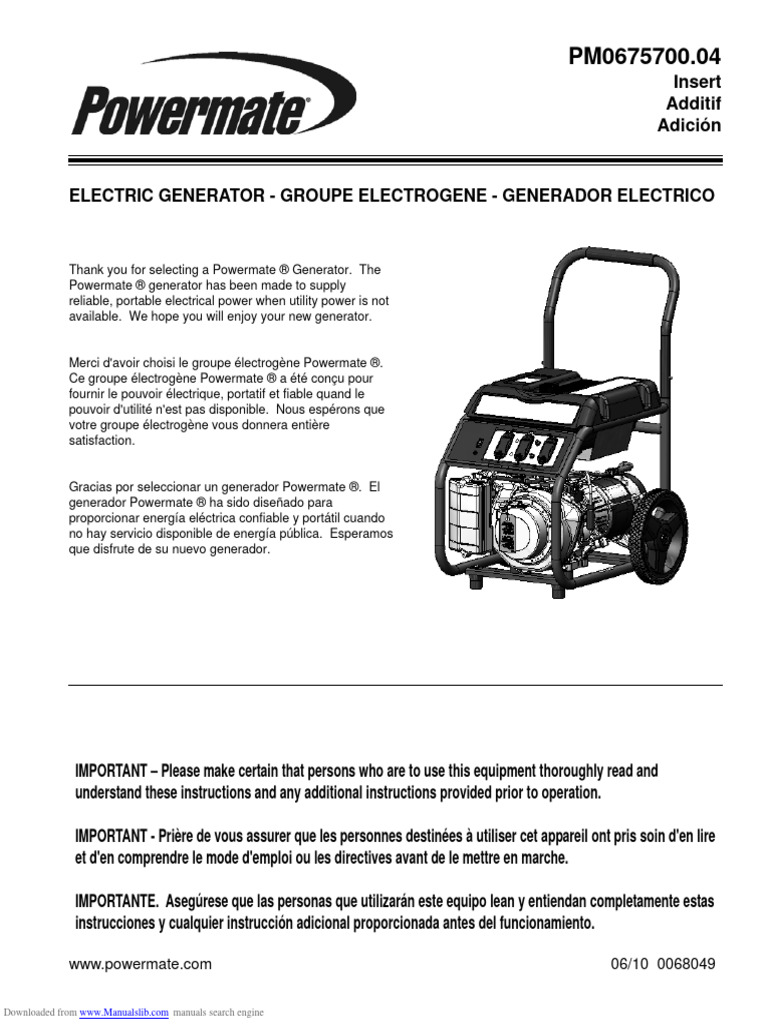 PowerMate 5700 Yamaha Engine Pm067570004 | PDF | Electrical Engineering | Electricity