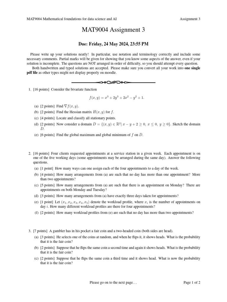 Mat9004 Assignment 3 | PDF | Statistical Theory | Probability Theory