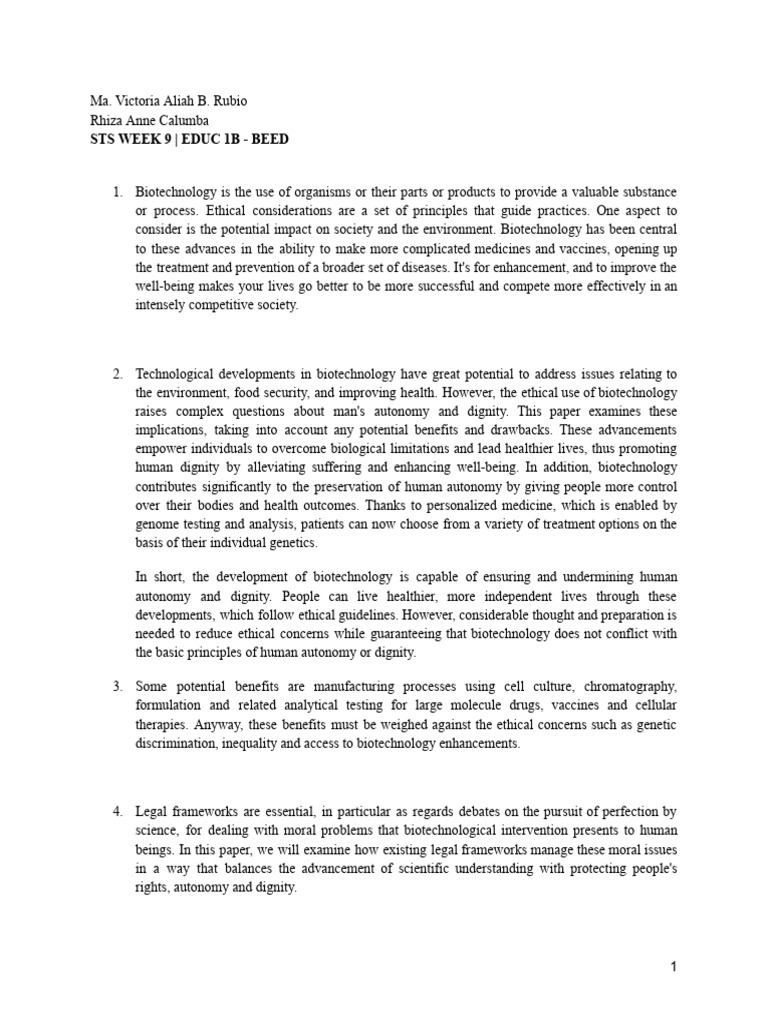 Sts - Week 9 Activity | PDF | Biotechnology | Autonomy