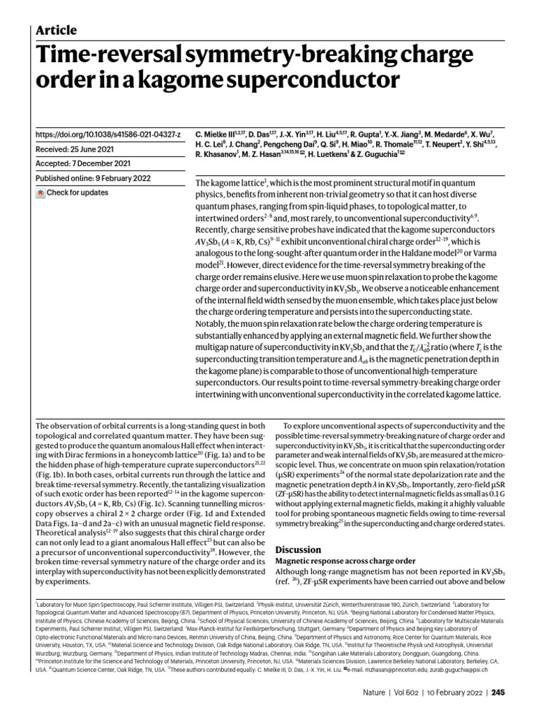 Time-Reversal Symmetry in Kagome Superconductors | PDF | Superconductivity | Relaxation (Nmr)