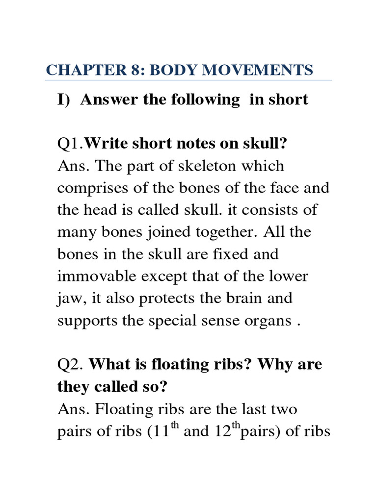 Body Movements Notes | PDF | Arm | Skeleton