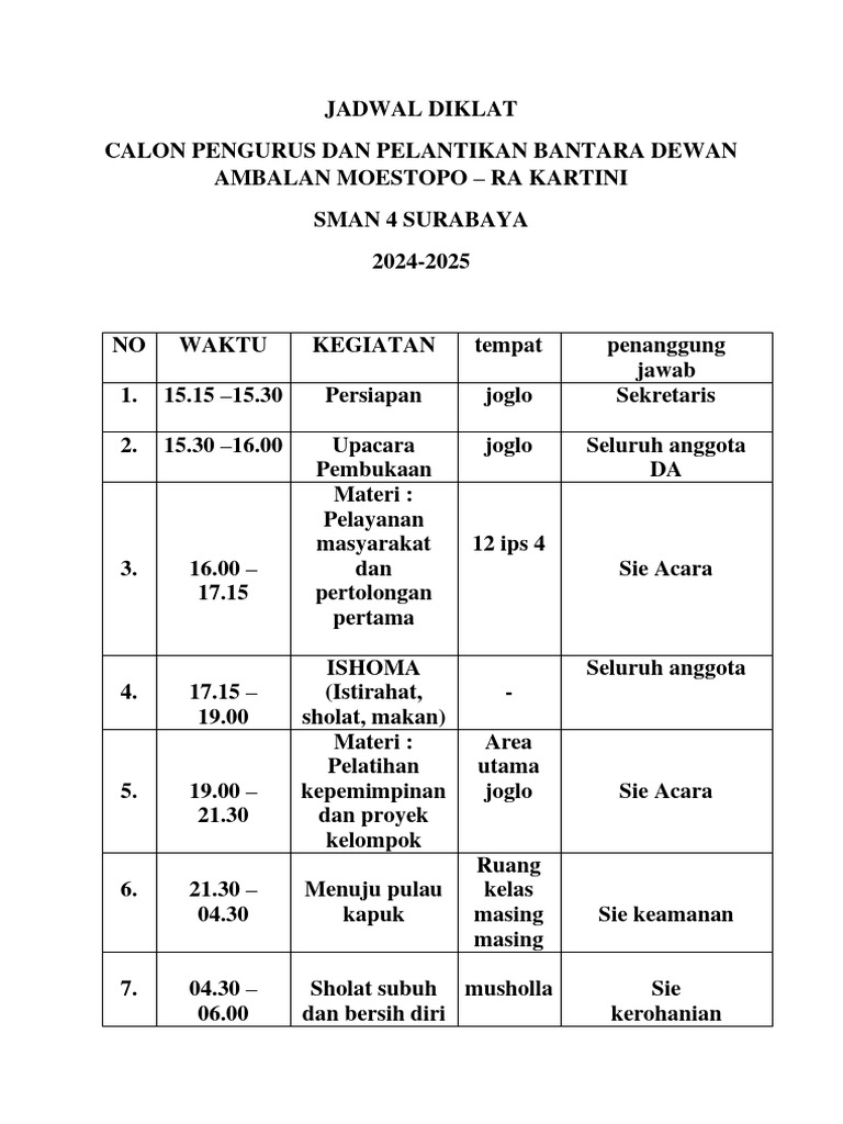 Rundown Diklat Da 2024-2025 | PDF