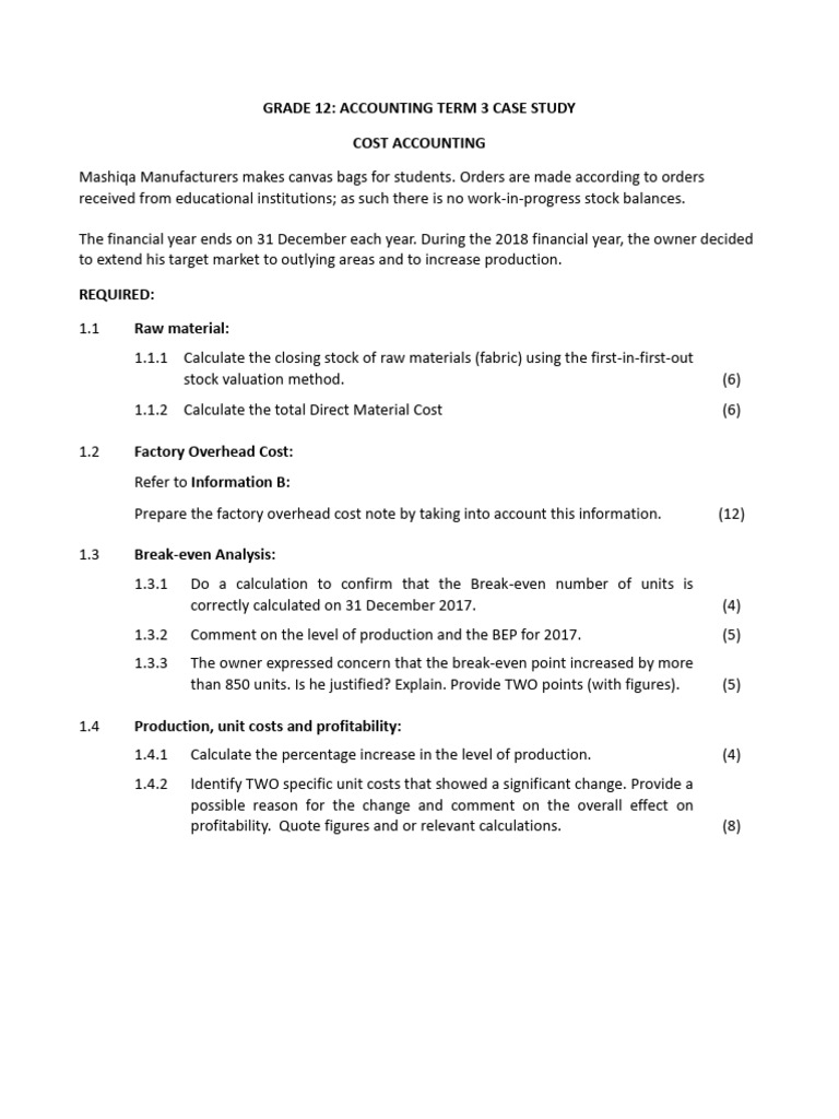 GR 12 ACCOUNTING Case Study QP | PDF | Financial Economics | Business ...