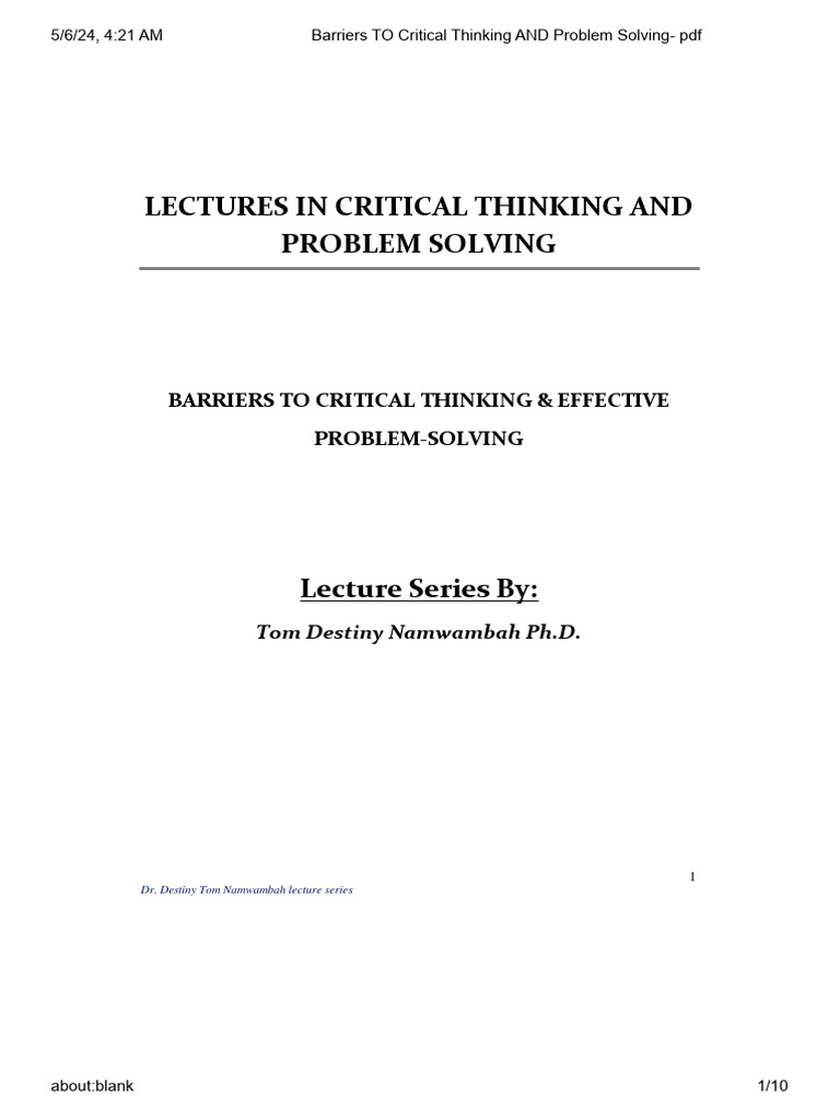 Barriers TO Critical Thinking AND Problem Solving PDF | PDF | Thought ...