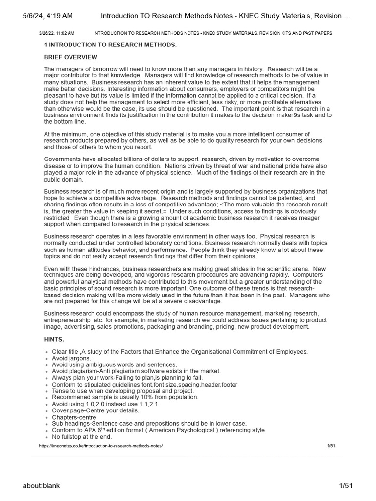 Introduction To Research Methods Notes - KNEC Study Materials, Revision ...