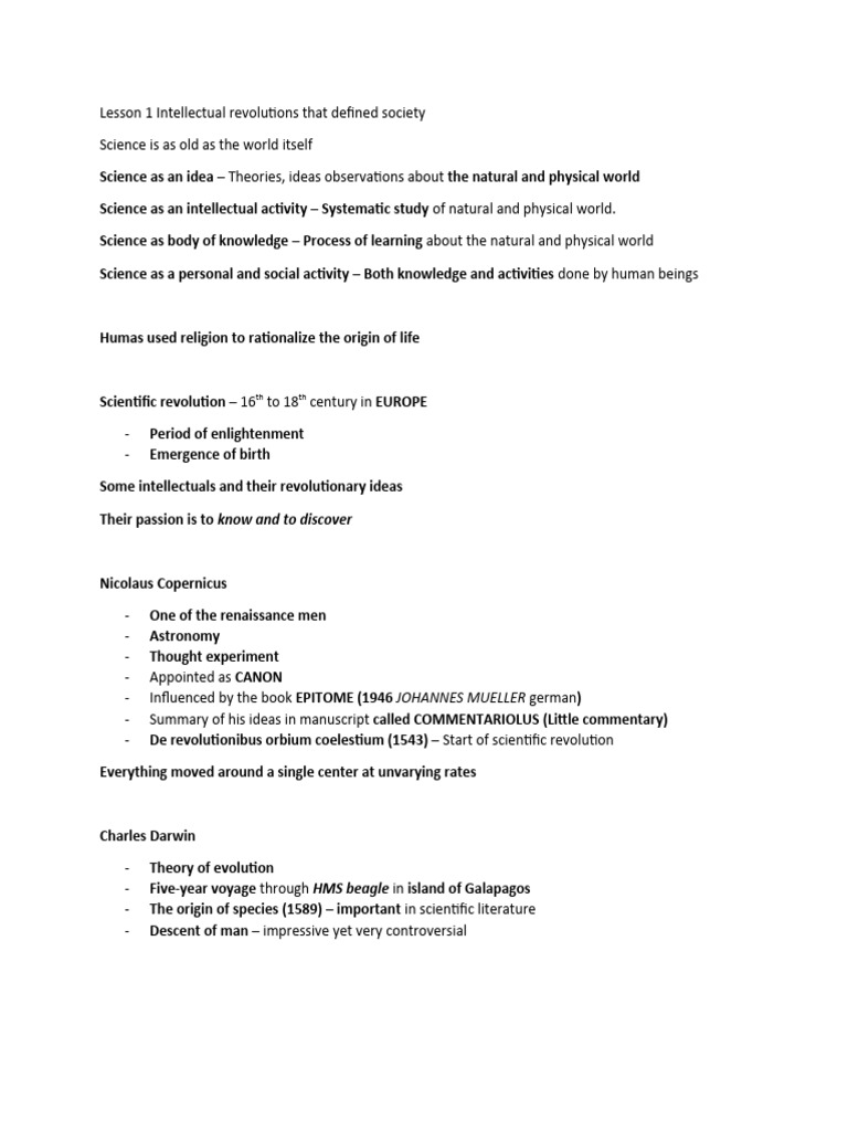 Lesson 1 Intellectual revolutions that defined society | PDF | Science ...