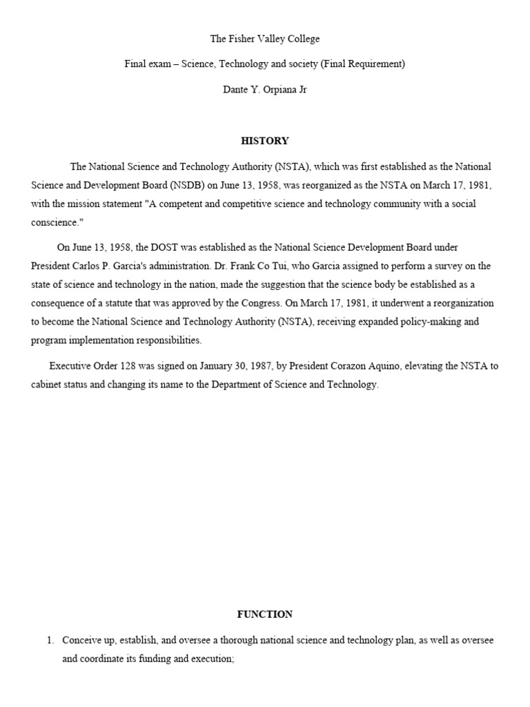 Final Exam STS | PDF | Science