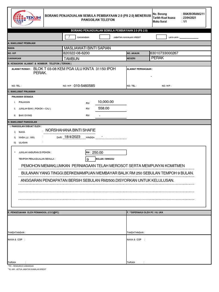 BSK Borang 11 (Pindaan) - Borang Penjadualan Semula Pembiayaan 2.0 (Ps ...