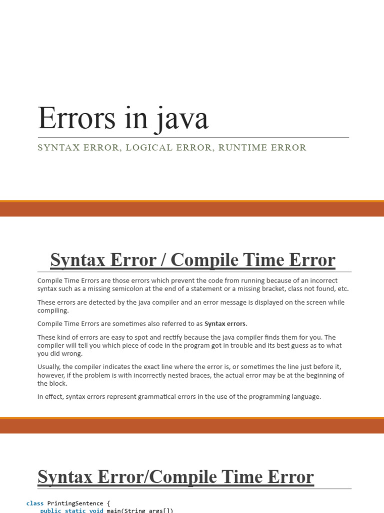 Errors in Java - 9th - ICSE | PDF | Computer Program | Programming