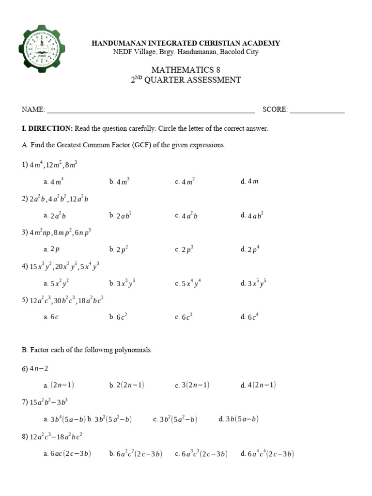 2nd Quarter - Math 8 (3 Copies) | PDF | Elementary Mathematics ...