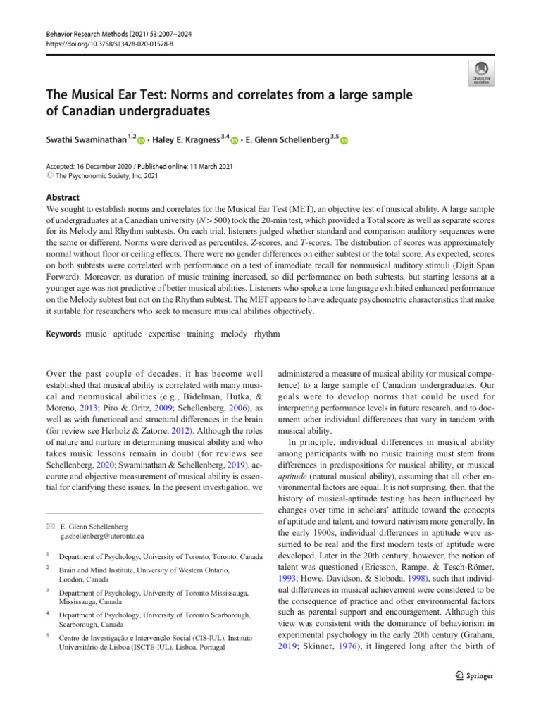 The Musical Ear Test: Norms and Correlates From A Large Sample of ...