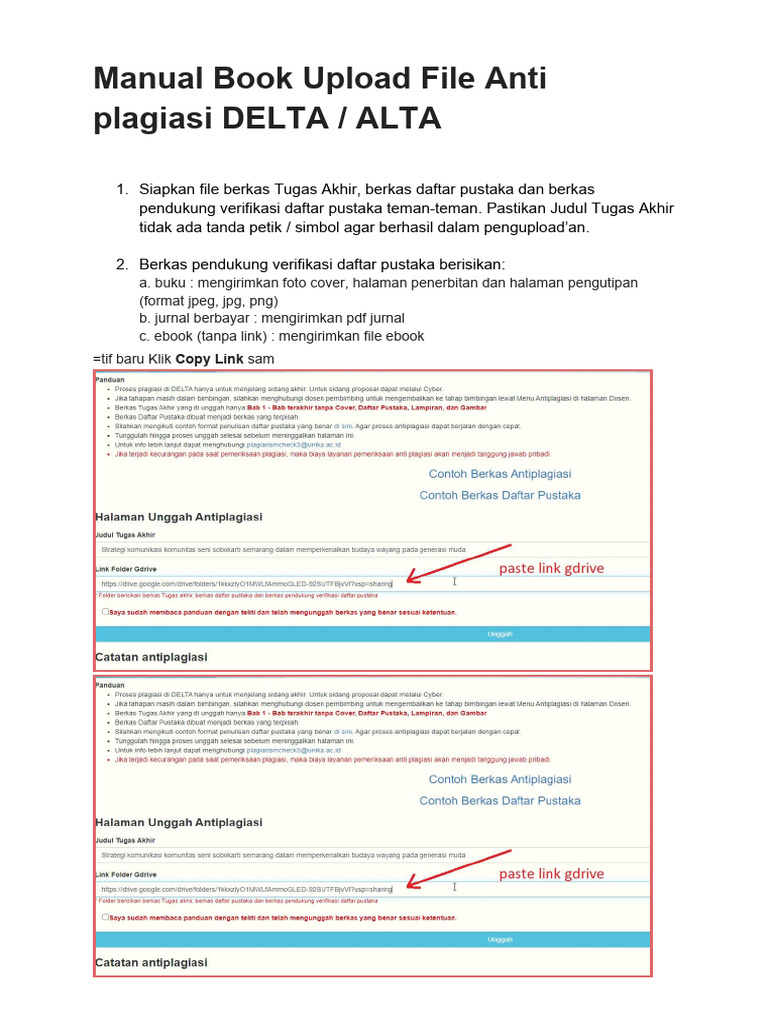 ManualBook Upload File Anti Plagiasi Delta Unika | PDF | Karier & Perkembangan | Bisnis